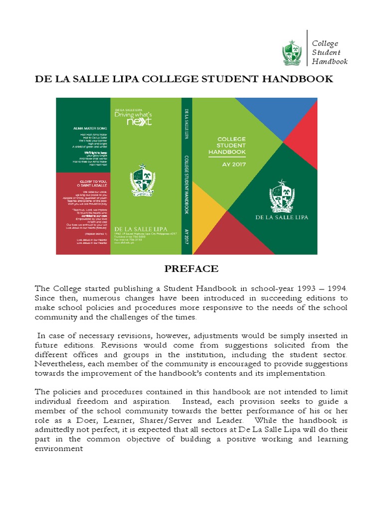 De La Salle Lipa College Student Handbook | PDF | University And ...