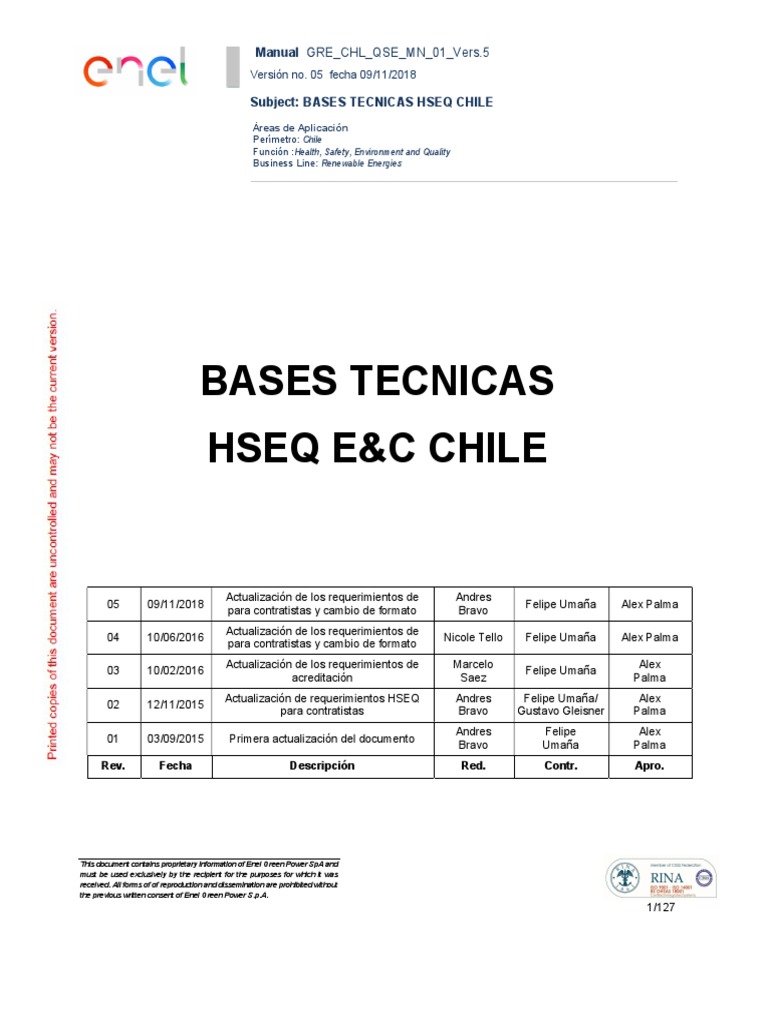 Bases Técnicas HSEQ Chile | PDF | Outsourcing | Lesión