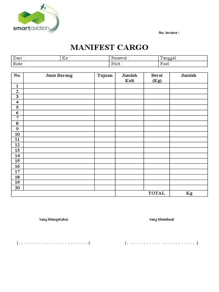 Contoh Manifest Cargo dan Penumpang | PDF