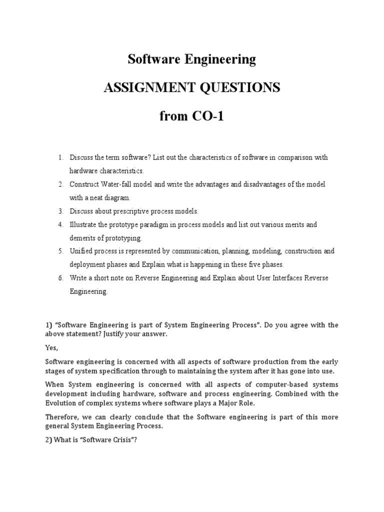 Software Engineering ASSIGNMENT QUESTION | PDF | Software Development Process | Software