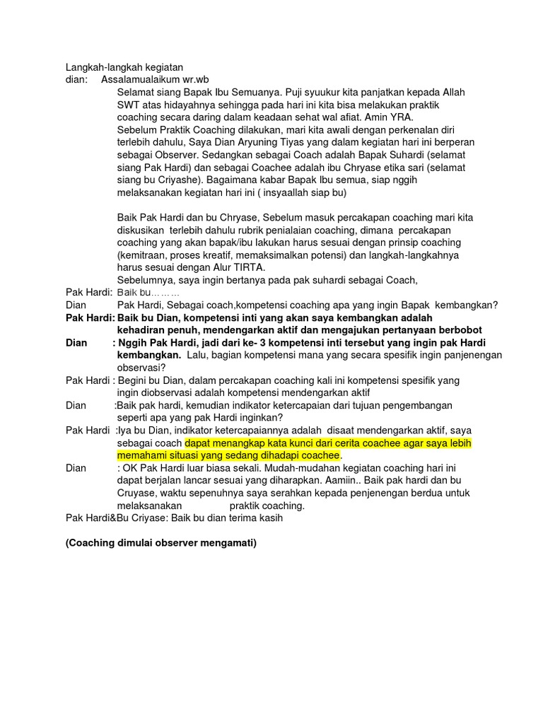 CONTOH SKENARIO COACHING | PDF