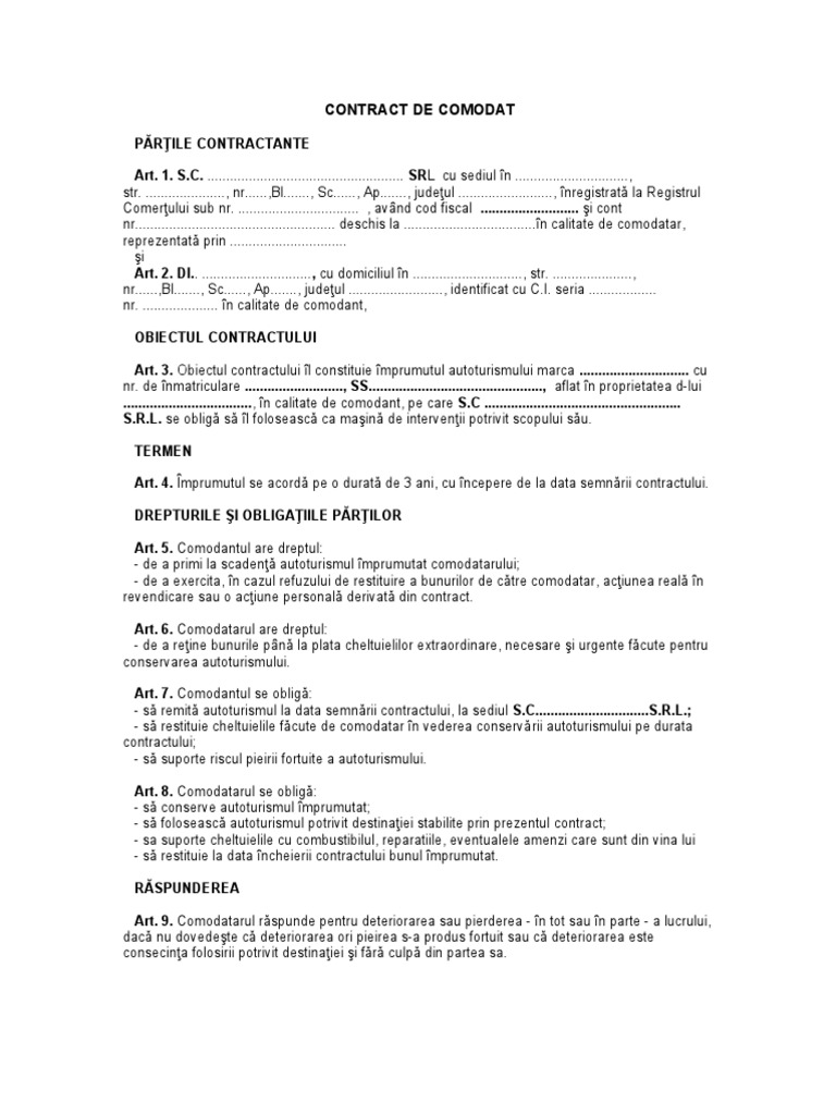 Contract de Comodat AUTO | PDF