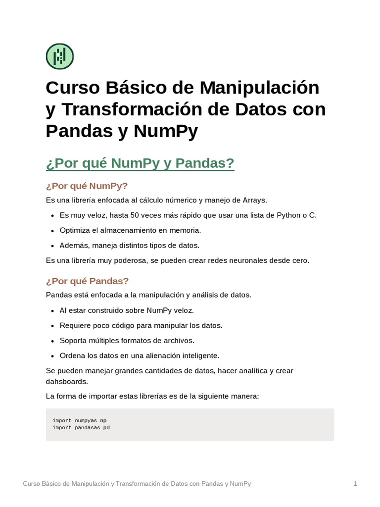 Curso Bsico de Manipulacin y Transformacin de Datos Con Pandas y NumPy ...