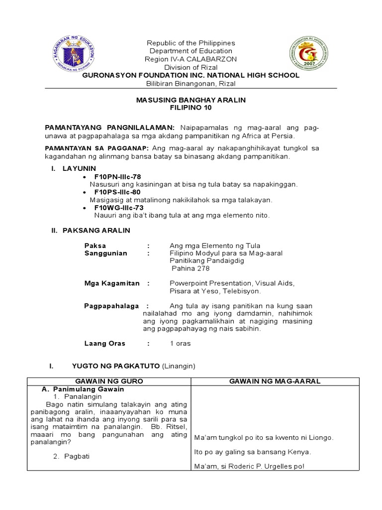 Lesson Plan 1 (Akasya o Kalabasa) | PDF