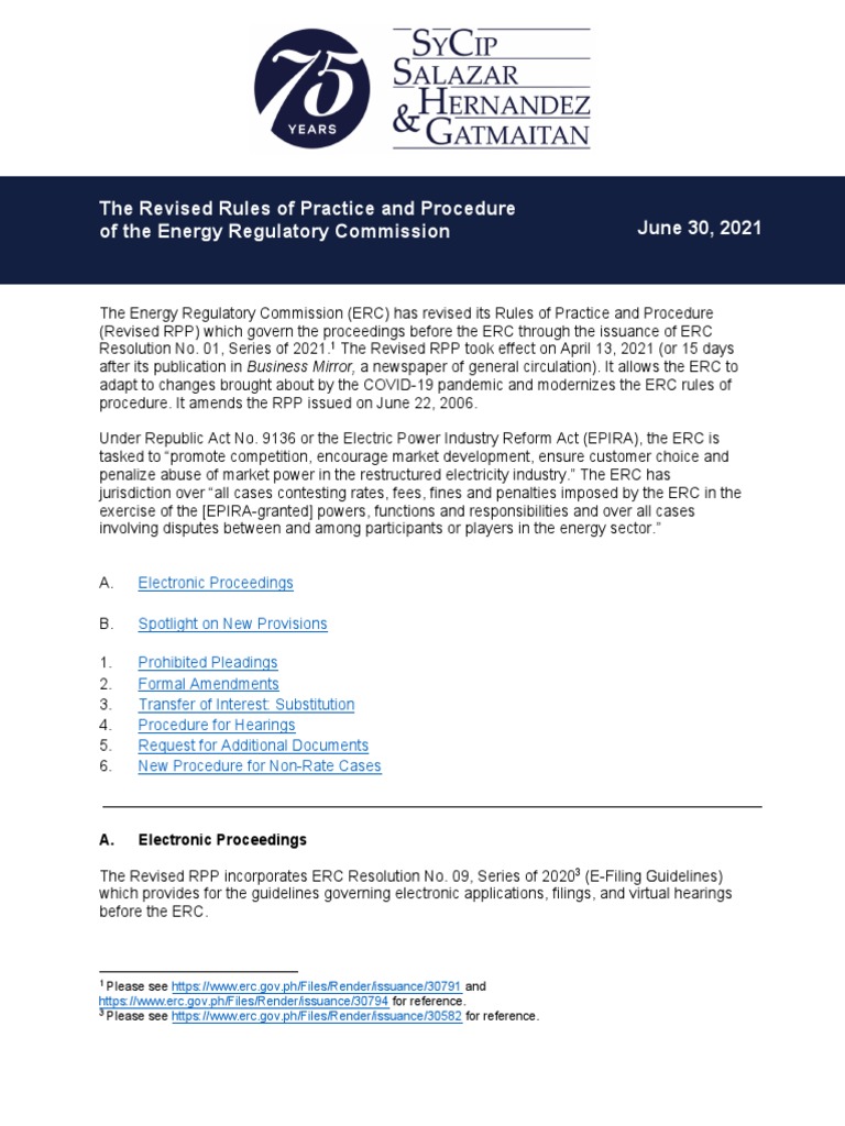 ERC Revised Rules of Practice and Procedure | PDF | Pleading | Complaint