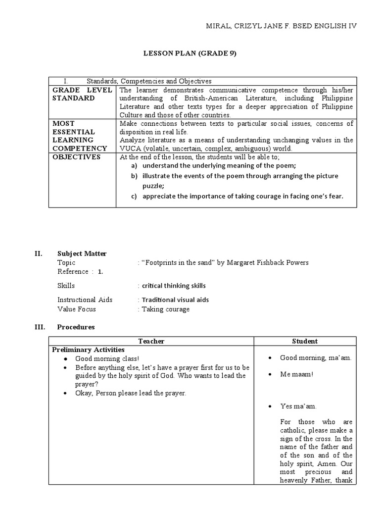 Lesson Plan (Grade 9) | PDF