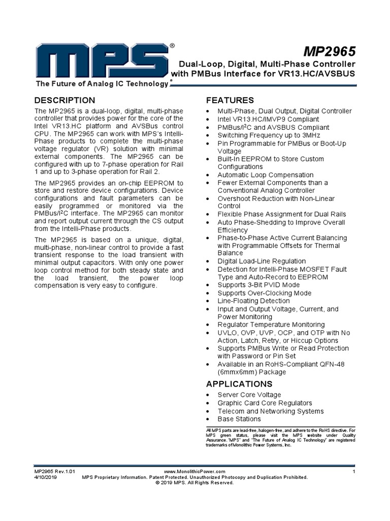 Dual-Loop, Digital, Multi-Phase Controller With Pmbus Interface For Vr13.Hc/Avsbus Description ...
