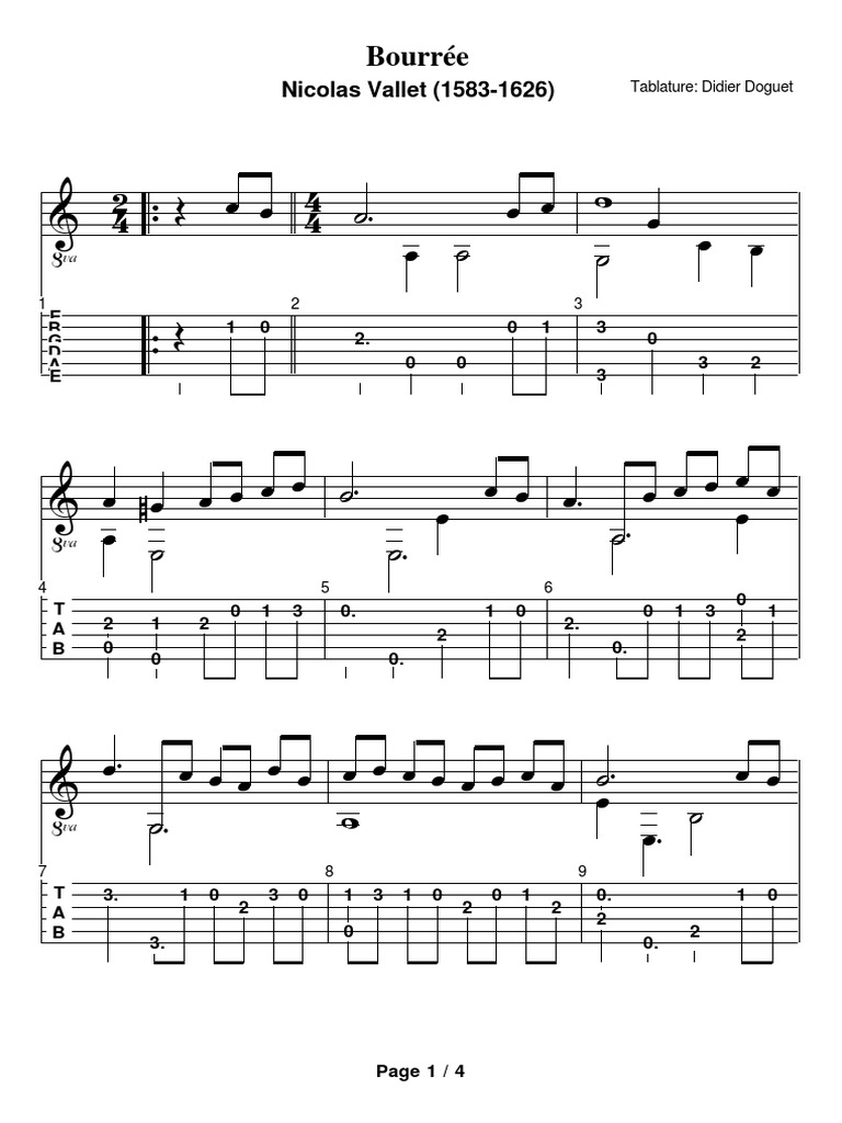 Bourrée: Nicolas Vallet (1583-1626) | PDF