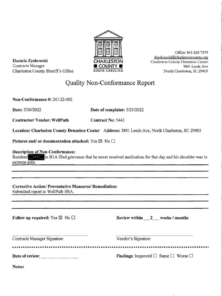 Foia Release Sacdc Medical Care Nonconformance Reports | PDF Foia Release Sacdc Medical Care Nonconformance Reports | PDF