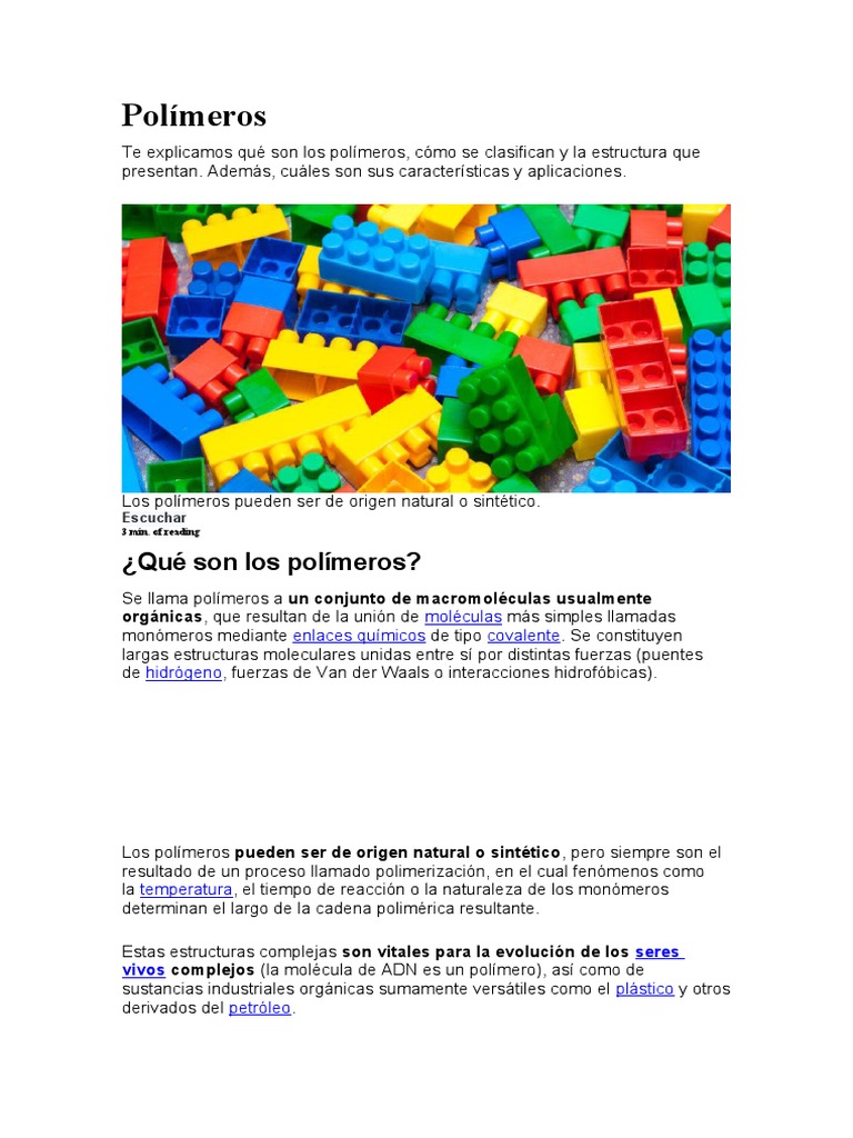 Polímeros | PDF | Polímeros | Compuestos orgánicos