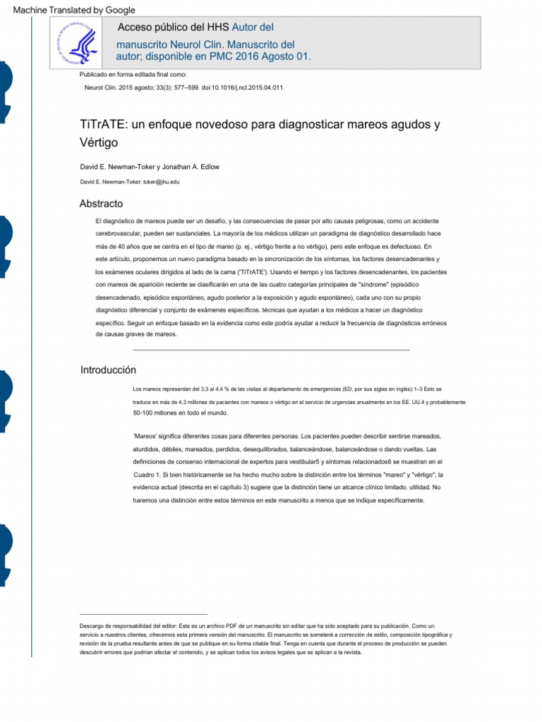Vértigo Titrate: Un Enfoque Novedoso para Diagnosticar Mareos Agudos Y ...