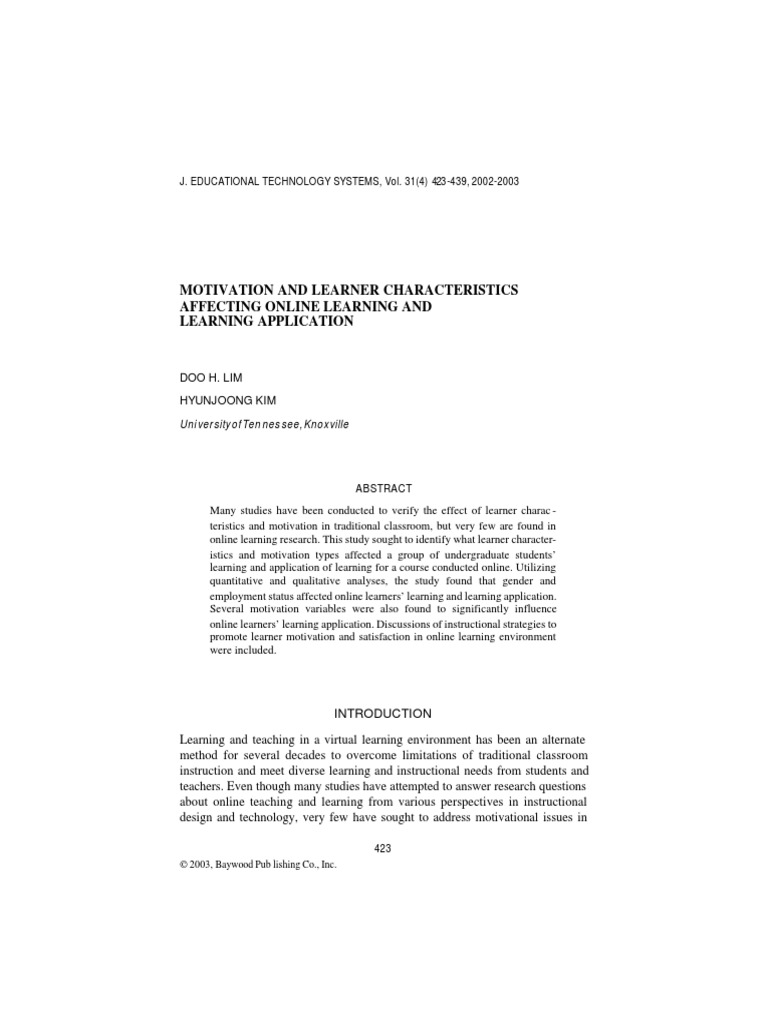 Student Motivation Online Learning 4 | PDF | Learning | Motivational