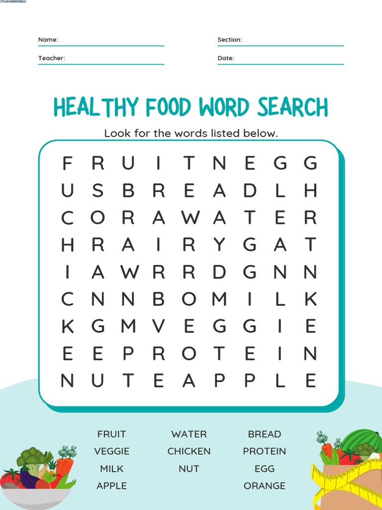 Healthy Food Word Search 1 | PDF