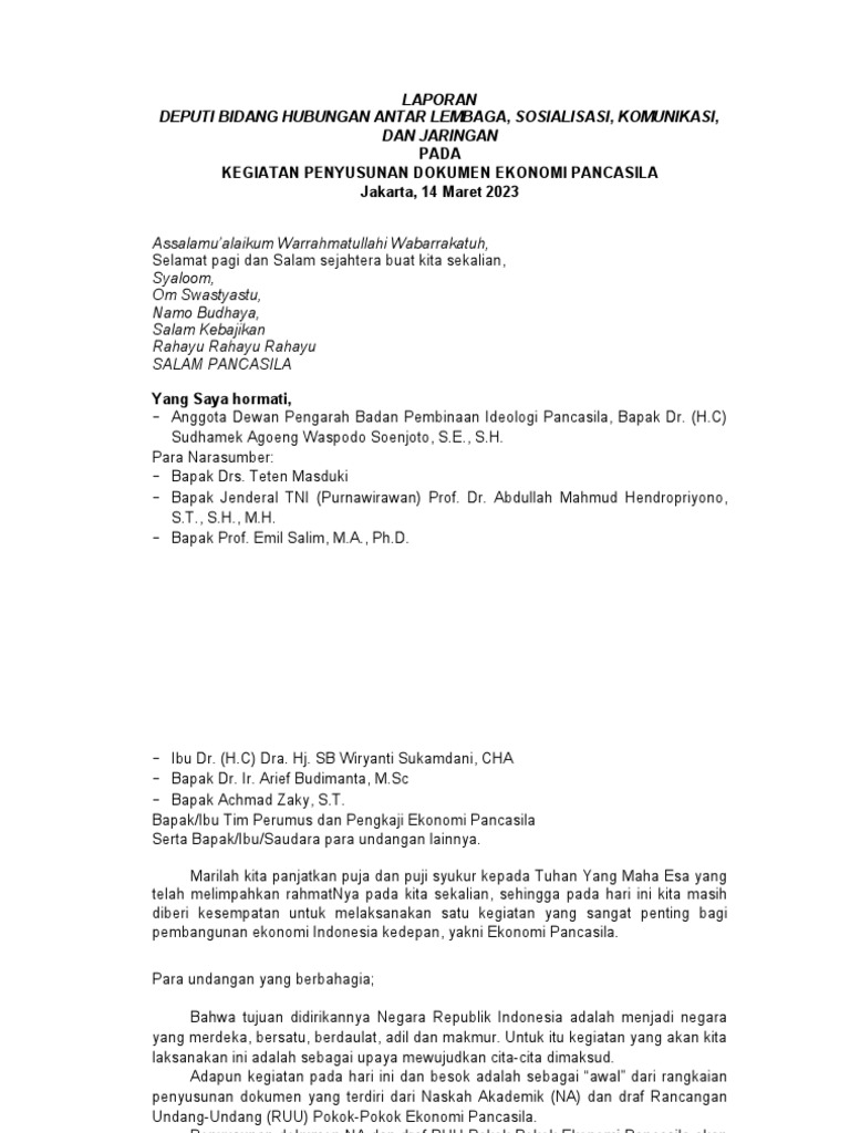 POINTERS SAMBUTAN Ekonomi Pancasila | PDF