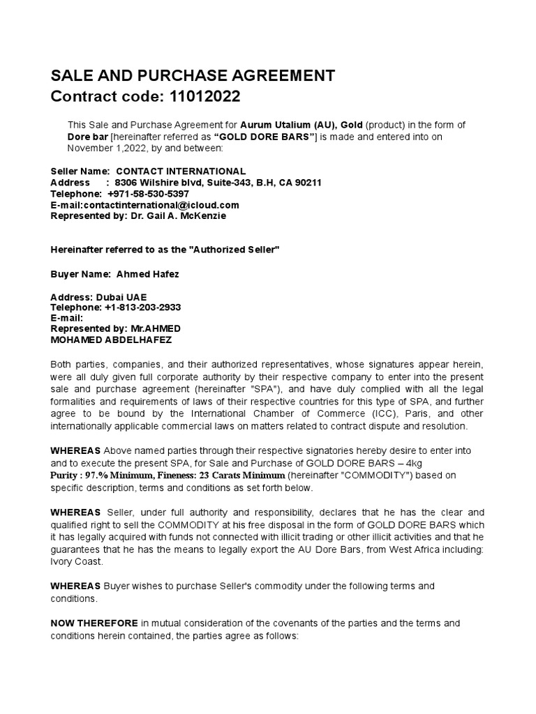 Sale and Purchase Agreement Contract Code: 11012022 | PDF