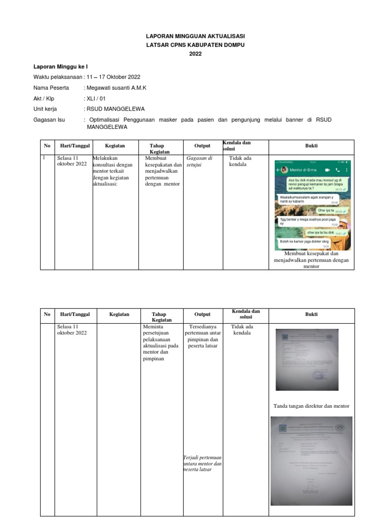 Laporan Mingguan Aktualisasi Latsar Cpns Kabupaten Dompu 2022 Laporan ...