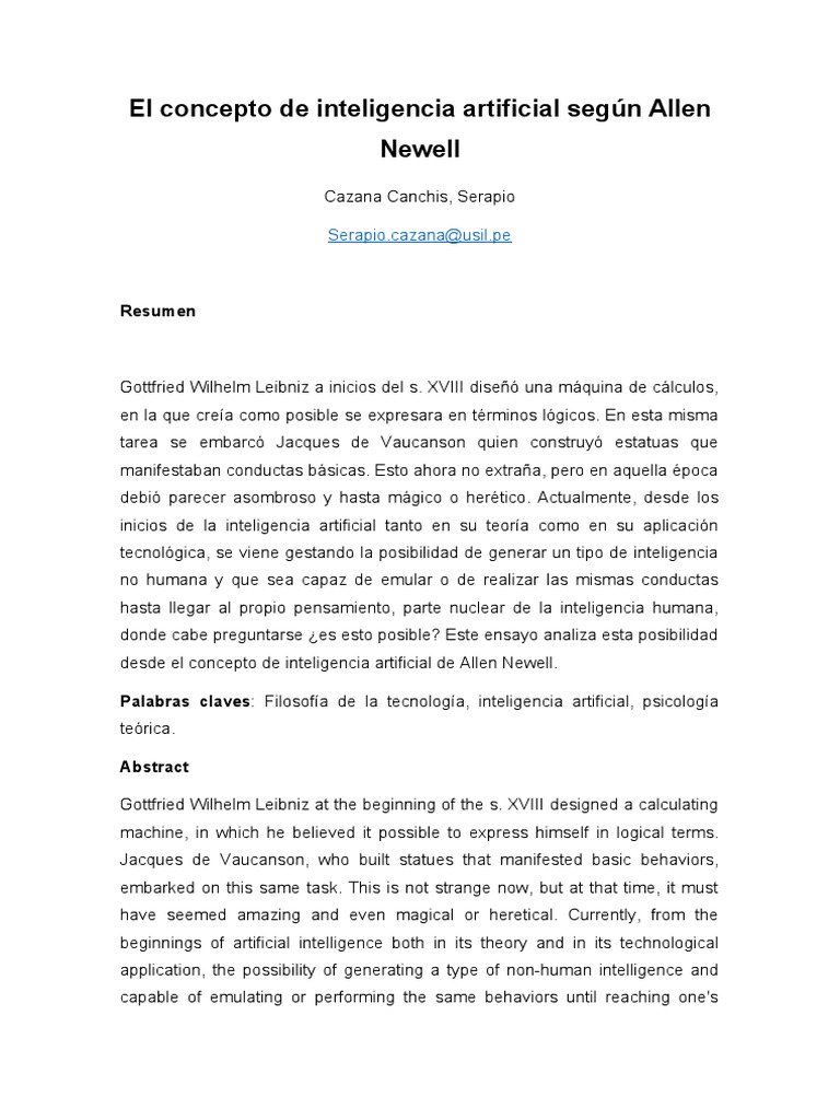 El Concepto de Inteligencia Artificial Según Allen Newell | PDF ...