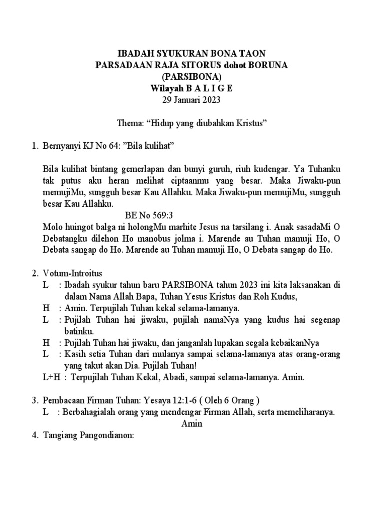 Acara Syukuran Bona Taon Parsibona | PDF | Agama & Spiritualitas