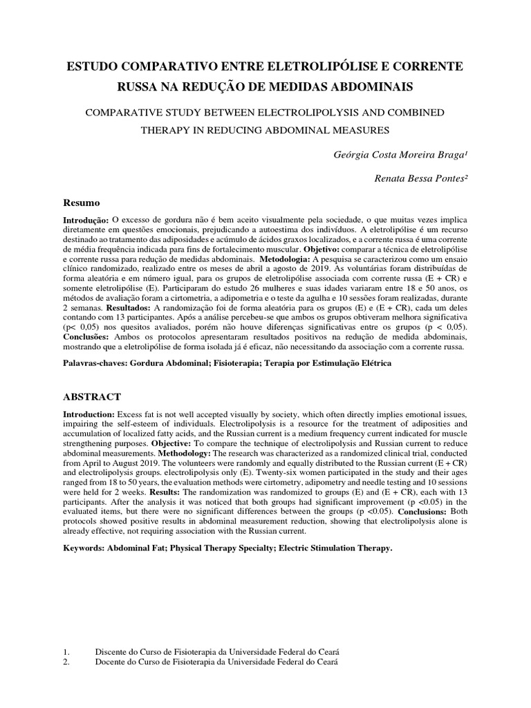 Estudo Comparativo Entre Eletrolipólise e Corrente Russa Na Redução de ...