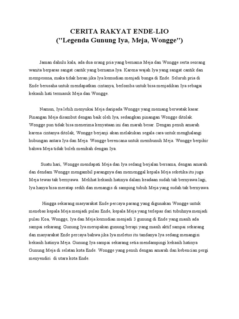 Cerita Rakyat Ende Legenda Iya, Meja, Wongge | PDF