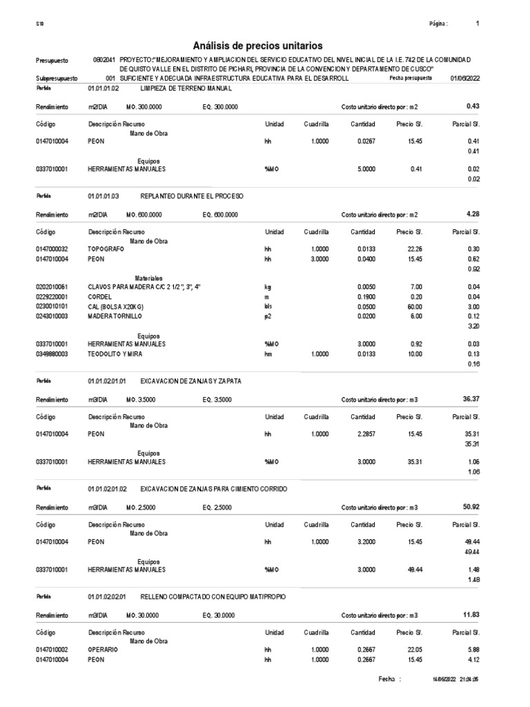 01 Acu | PDF | Hormigón | Presupuesto