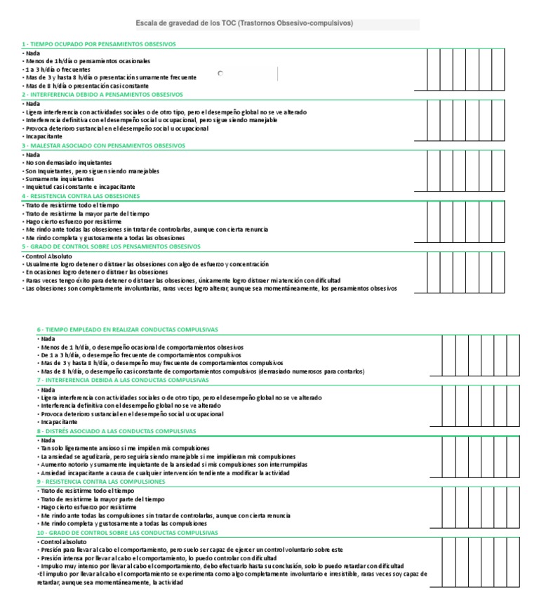 Test TOC | PDF | Desorden obsesivo compulsivo | Las emociones