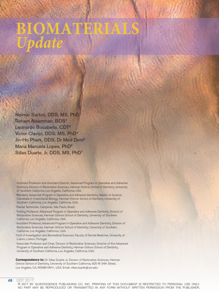 Update: Biomaterials | PDF | Tooth Enamel | Dentin
