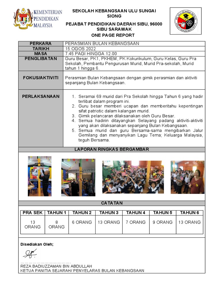 One Page Report - Perasmian Bulan Kebangsaan | PDF