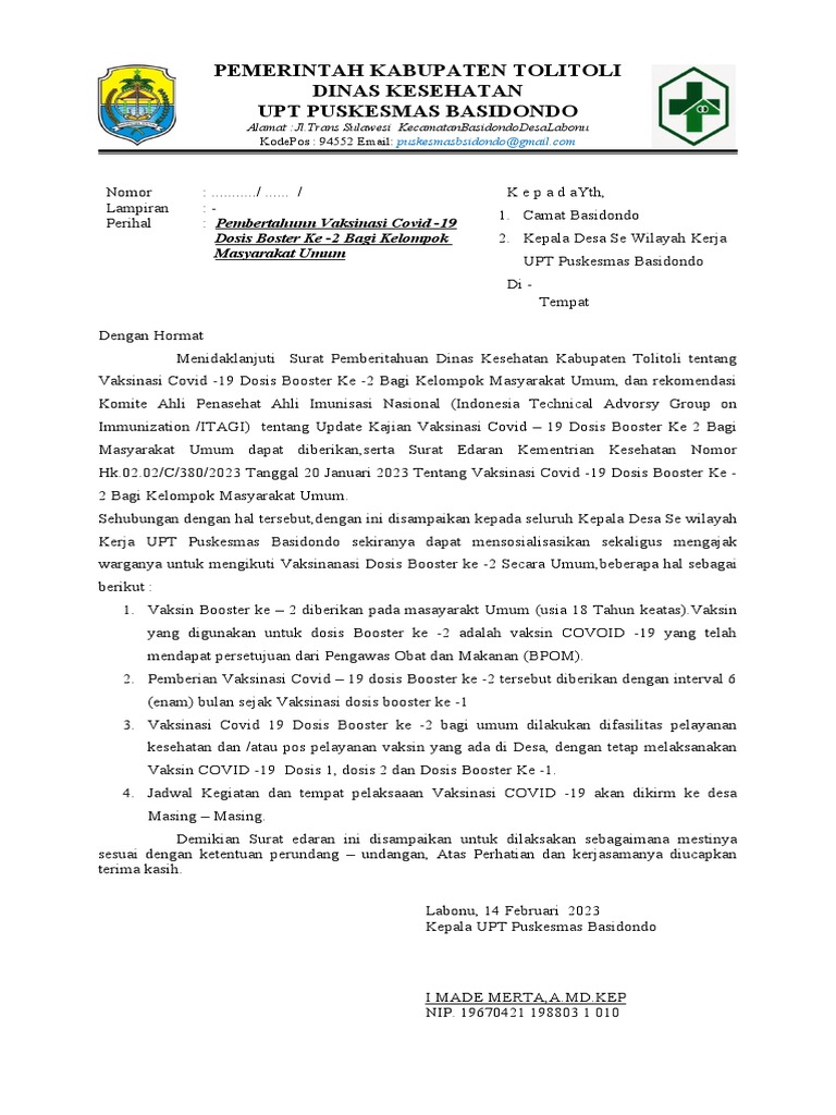 Surat Pemberitahuan Vaksin | PDF