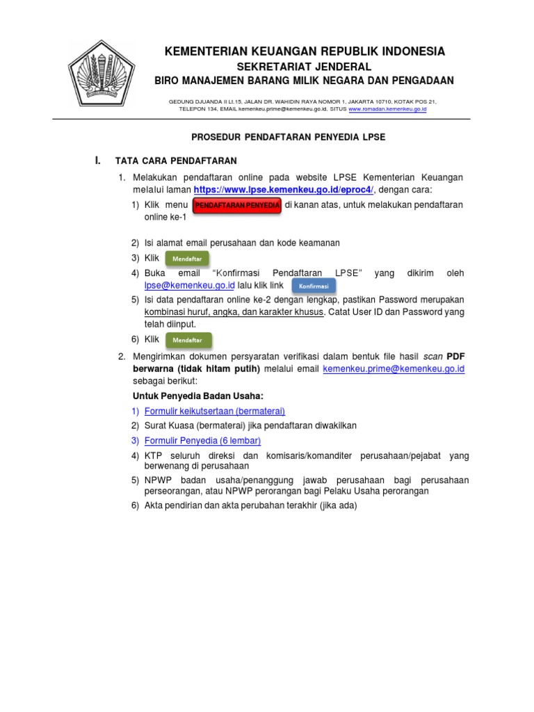 Prosedur Pendaftaran Penyedia LPSE 11022022 | PDF