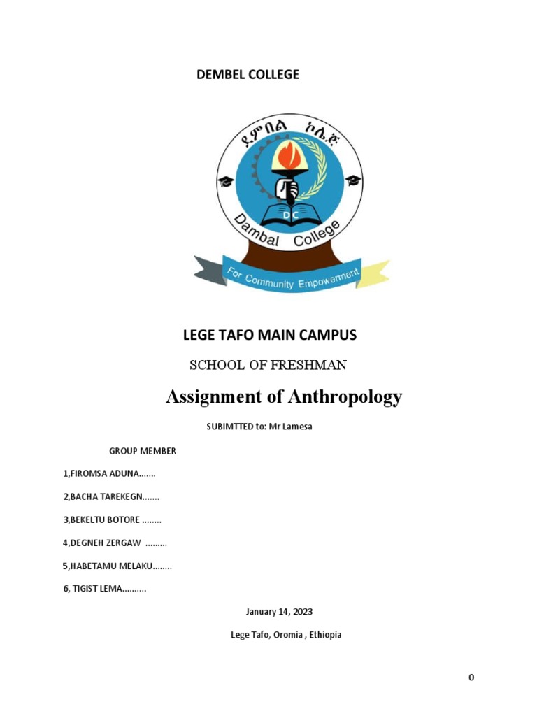 Assignment of Anthropology: Dembel College | PDF | Anthropology ...