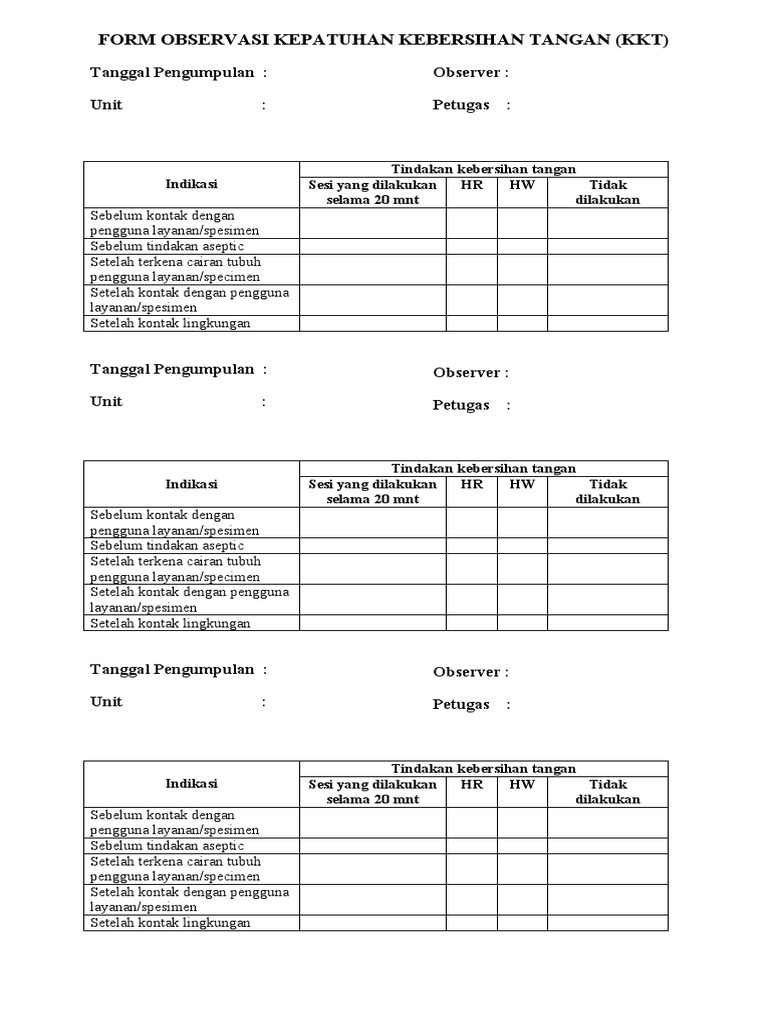 Form Observasi Kepatuhan Kebersihan Tangan (KKT) | PDF