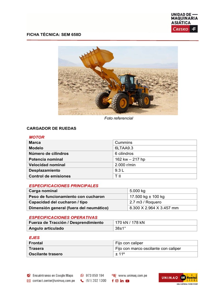 Ficha Técnica Cargador SEM 658D | PDF | Vehículos | Vehículo de motor