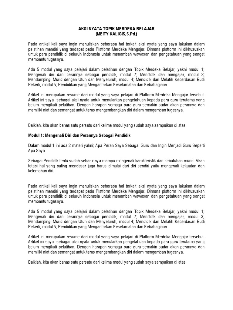Aksi Nyata Topik Merdeka Belajar Ibu Meity | PDF
