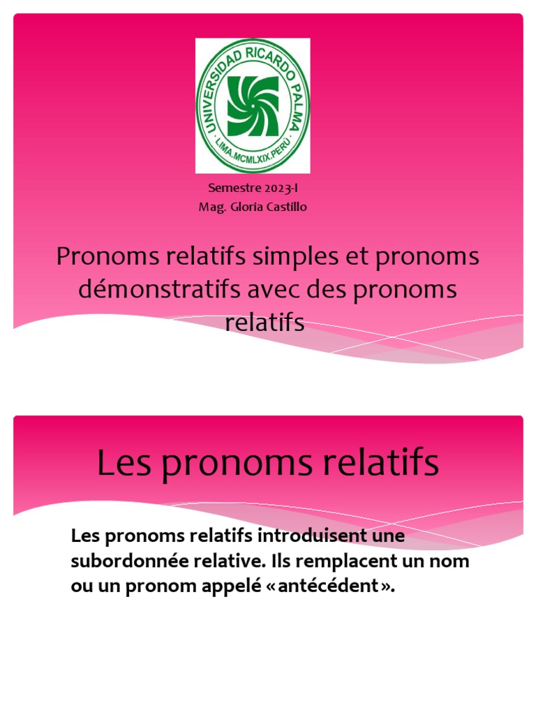 Pronoms Relatifs Simples Et Pronoms Démonstraifs Avec Des Pronoms ...