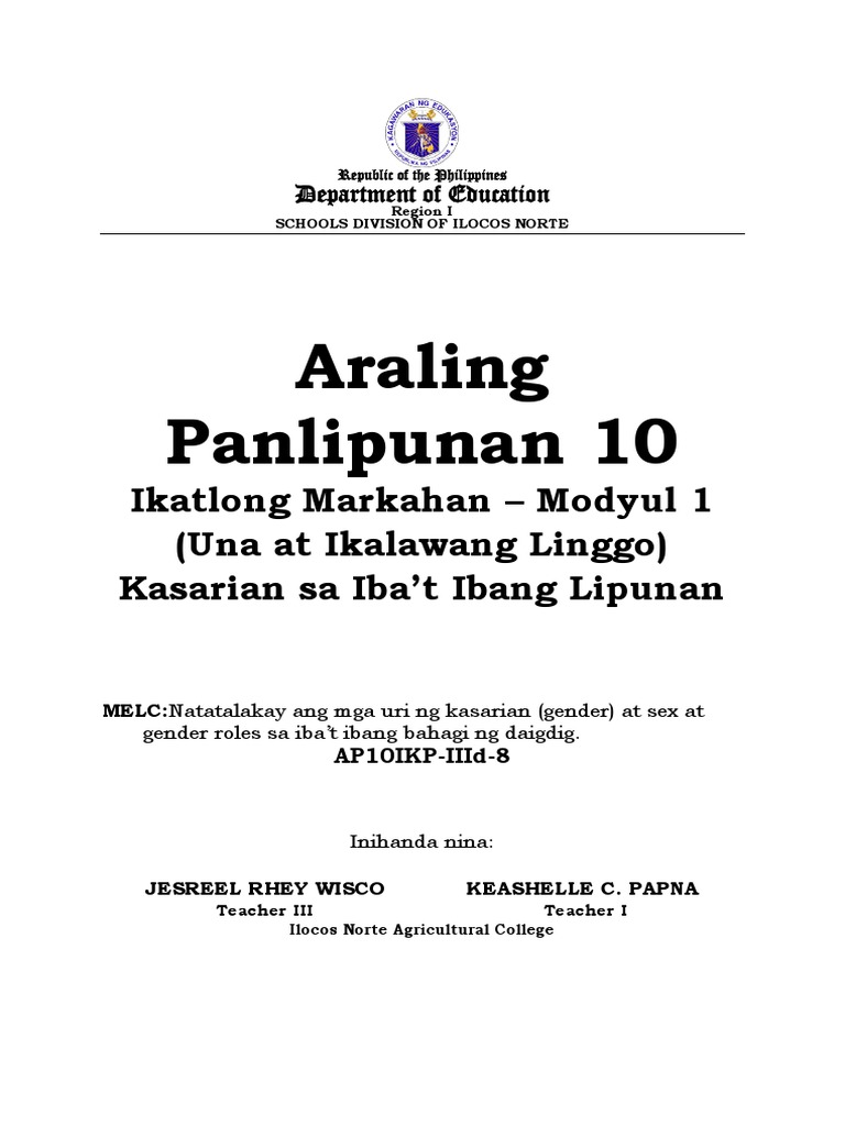 AP 10 Q3 Mod1 Wk1 2 MELC01 KeashelleC - PapnaJesreelRheyWisco INAC - ELA.JNAR | PDF