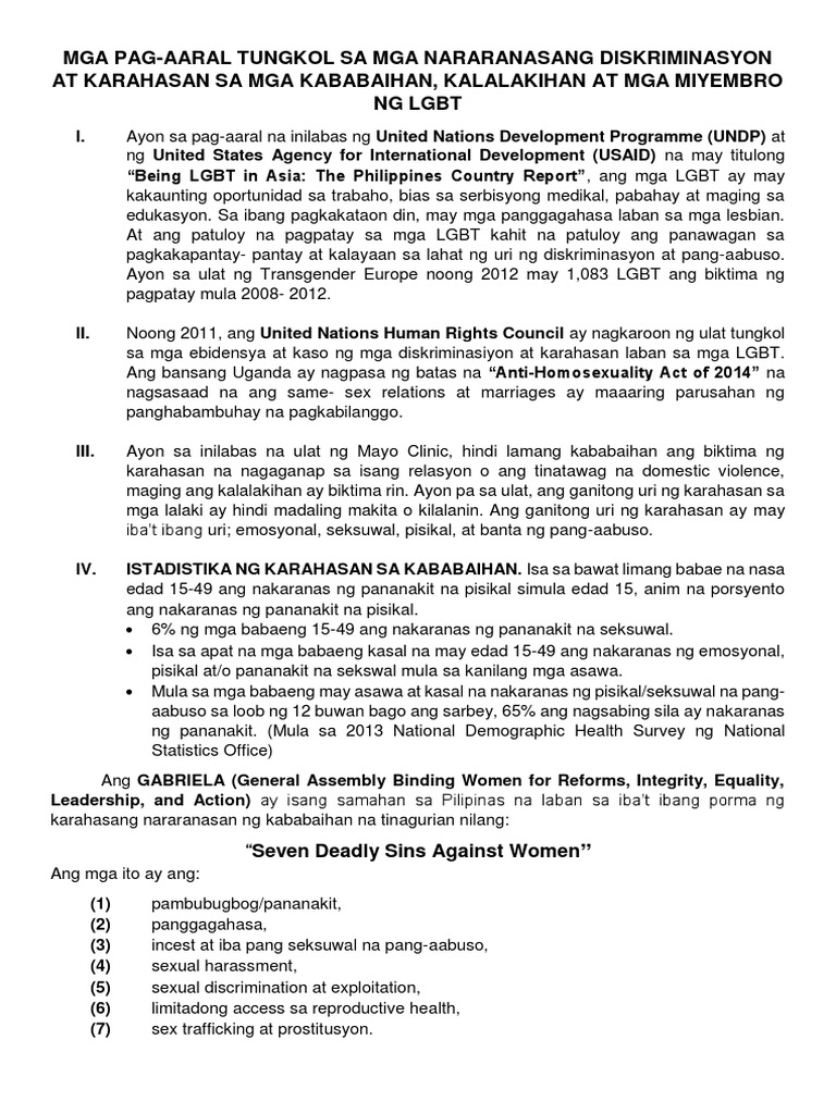 Mga Nararanasang Diskriminasyon at Karahasan | PDF