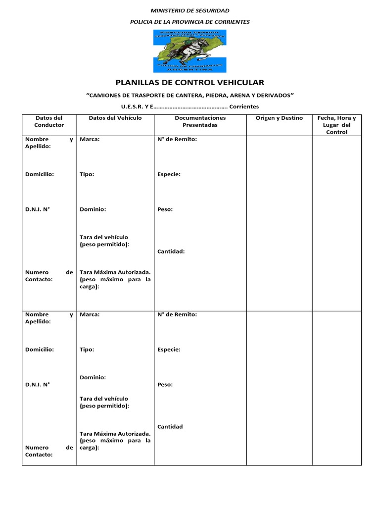 Planillas de Control Vehicular | PDF | Vehículos | Transporte