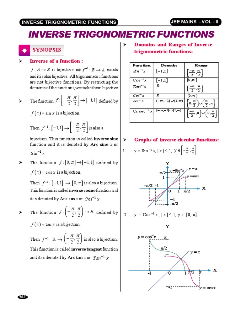 XII - Maths - Chapter 2 - INVERSE TRIGONOMETRIC FUNCTIONS (162-192) | PDF | Trigonometric ...