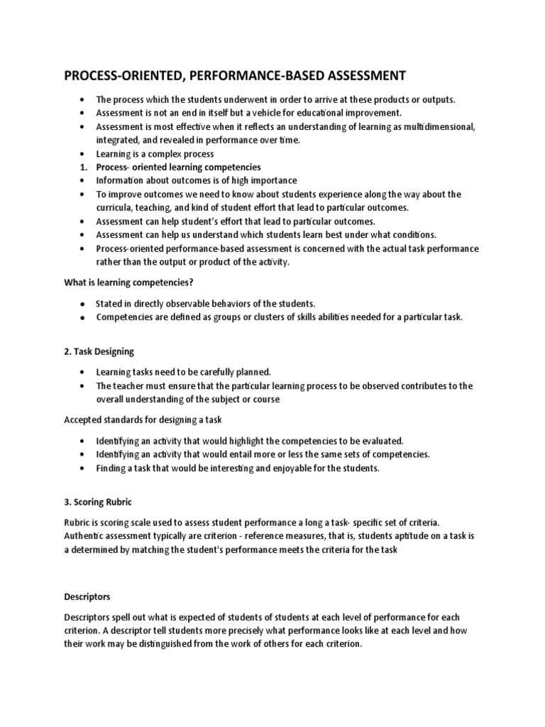 Process Oriented Performance Based Assessment | PDF | Rubric (Academic) | Educational Assessment