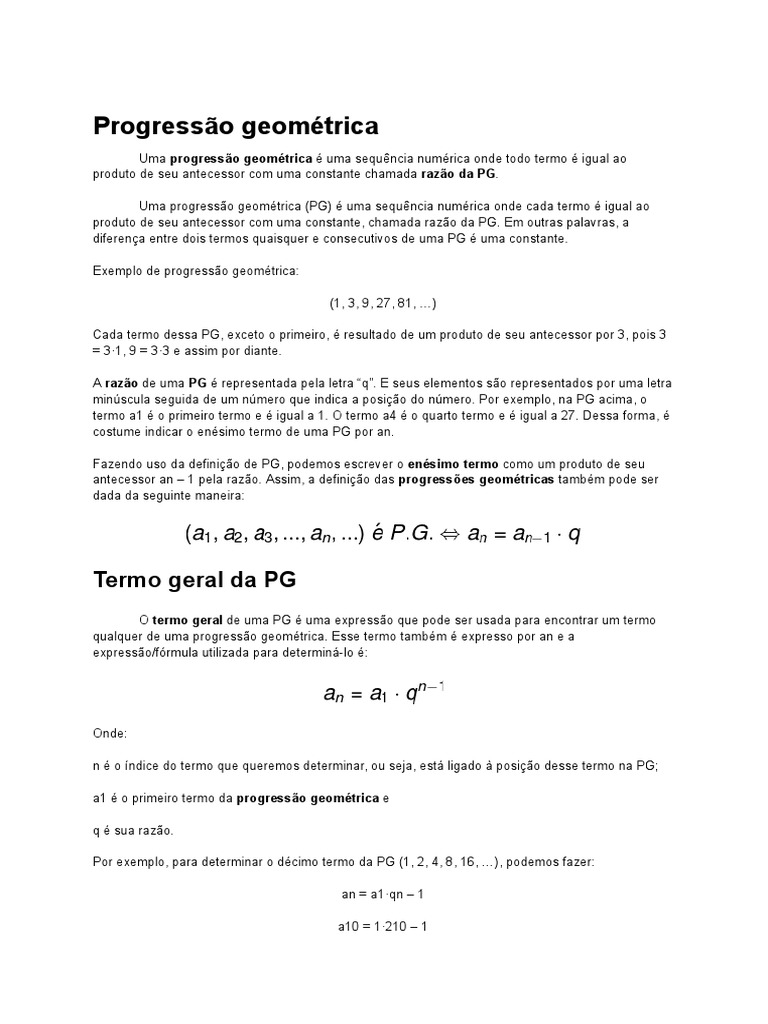 Progressão Geométrica | PDF | Sequência | Analise matemática