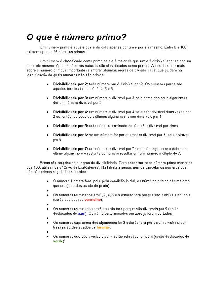 Números Primos: Definição e Regras | PDF | Número primo | Matemática