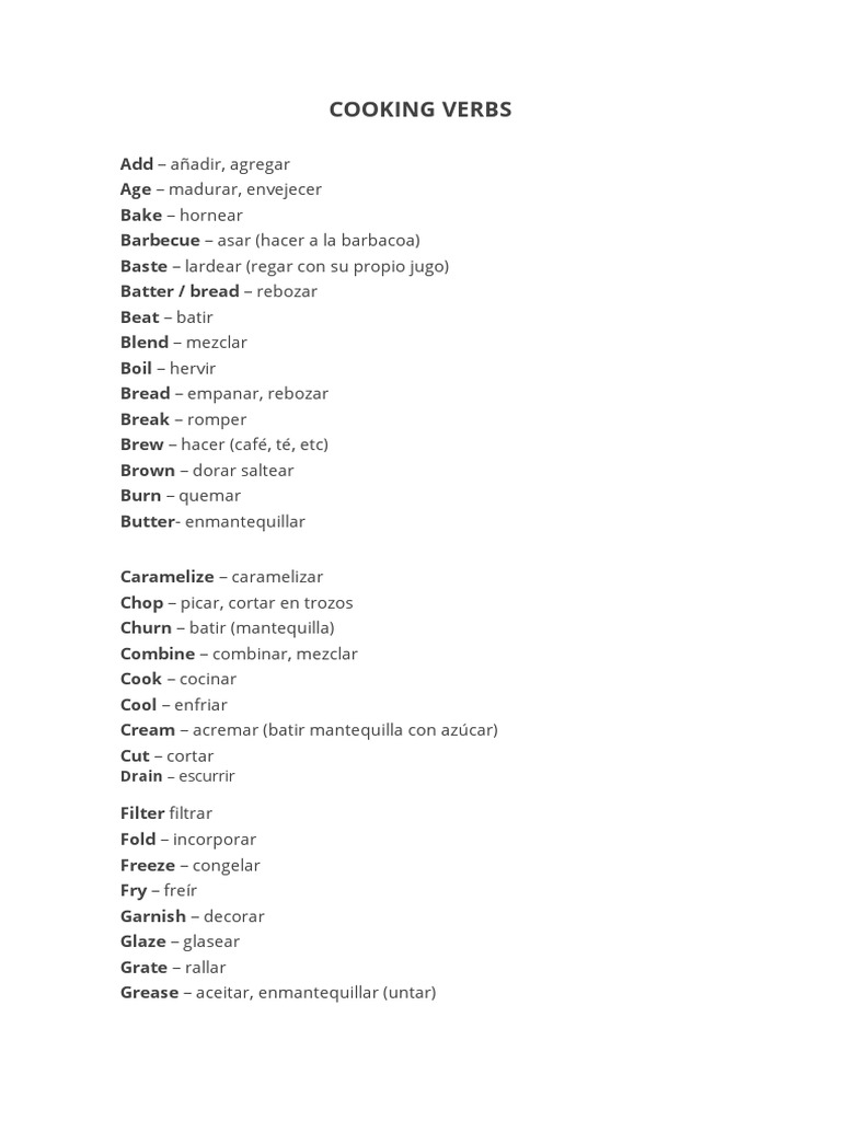 Cooking Verbs | PDF