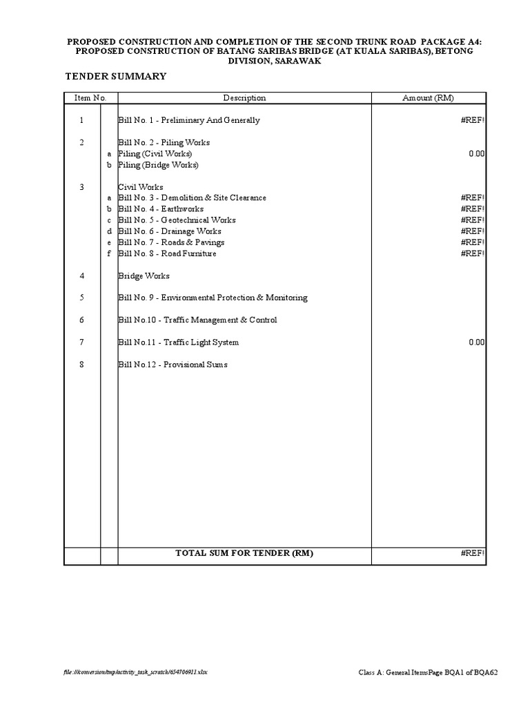 Tender Summary for Batang Saribas Bridge | PDF | Prestressed Concrete ...