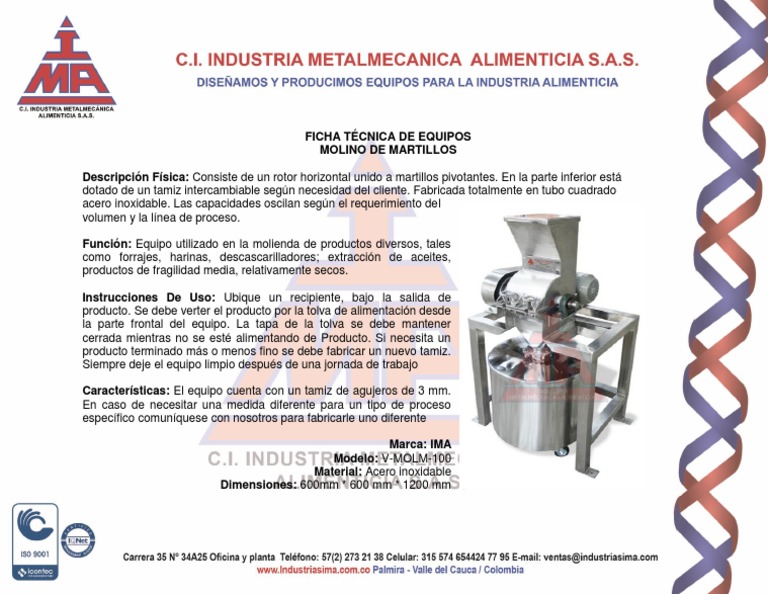 Ficha Tecnica Molino de Martillos | PDF