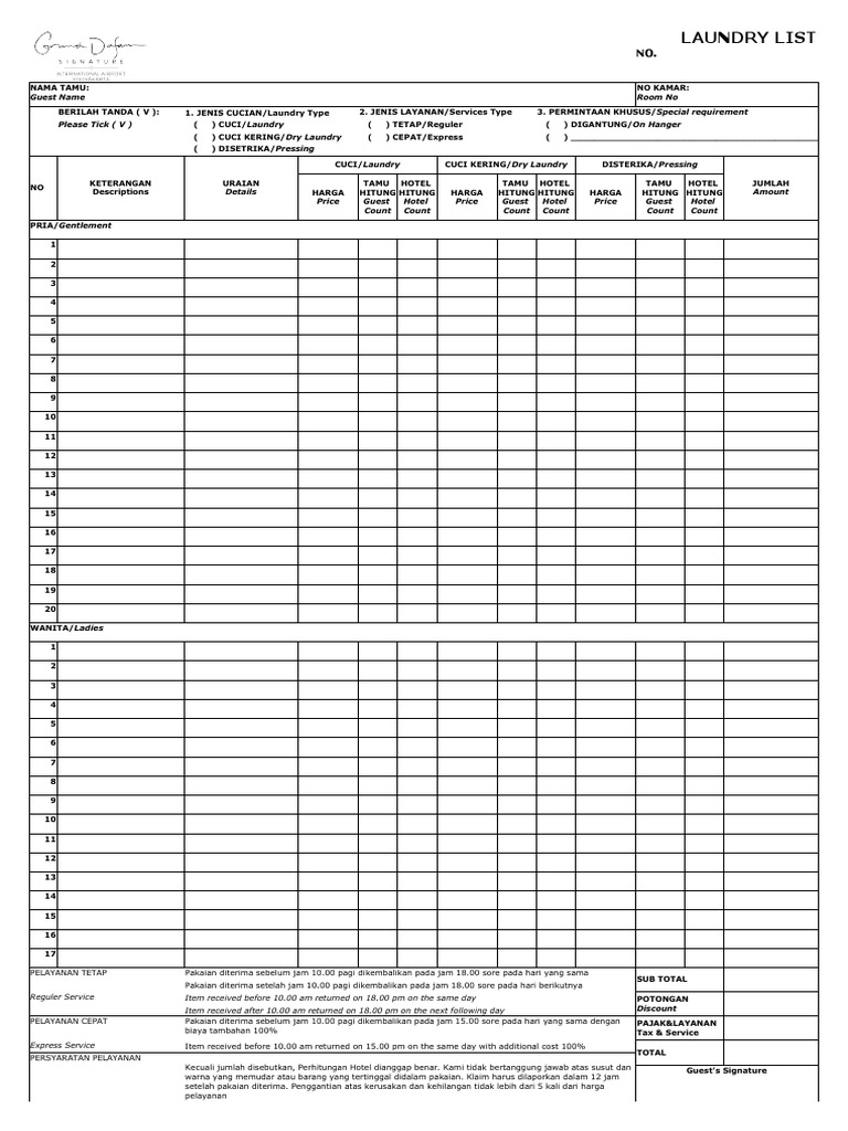 Hotel Laundry Services Price List | PDF | Financial Economics | Market ...