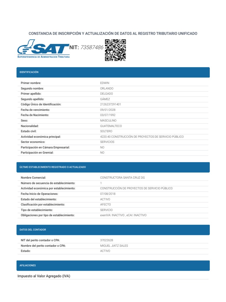 Portal SAT - Constancia de RTU Digital - Guatemala - pdfGAMEZ | PDF ...