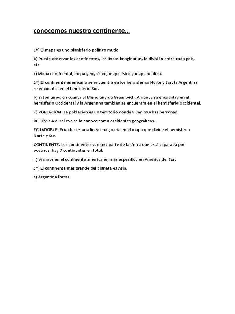 Conocemos Nuestro Continente | PDF