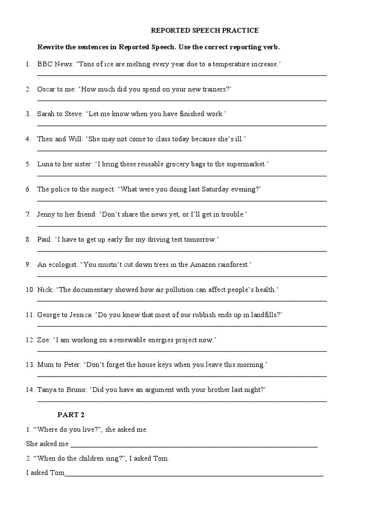 Reported Speech Exercise Guide | PDF | Home & Garden