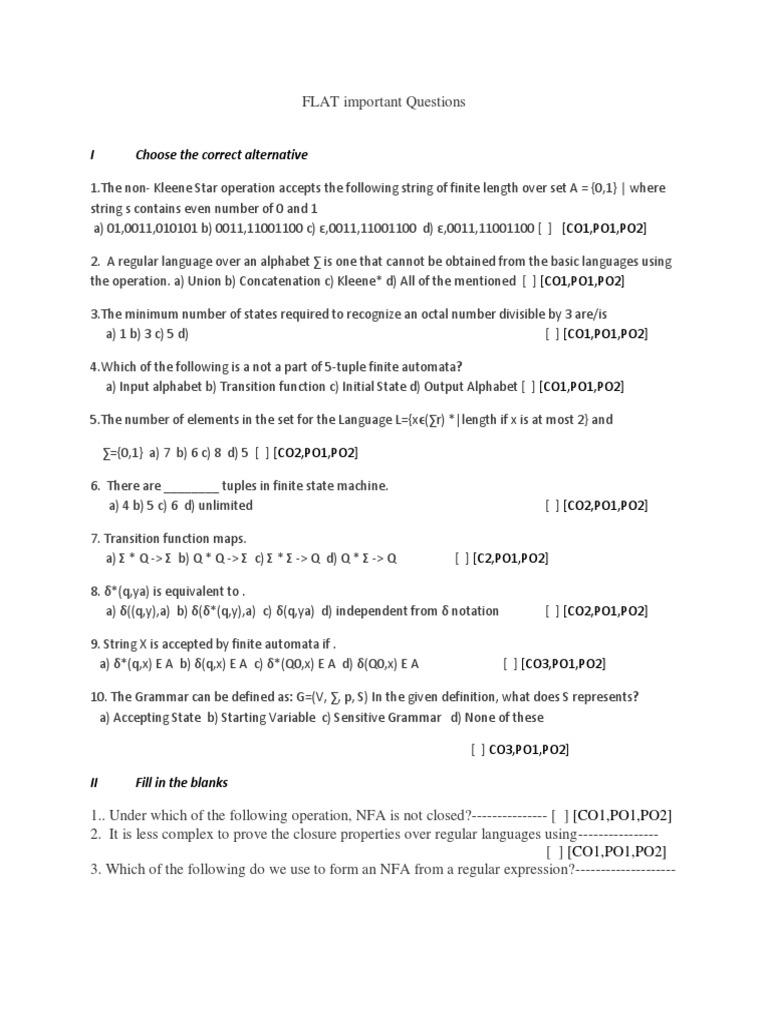 Flat Important Questions for CSE | PDF